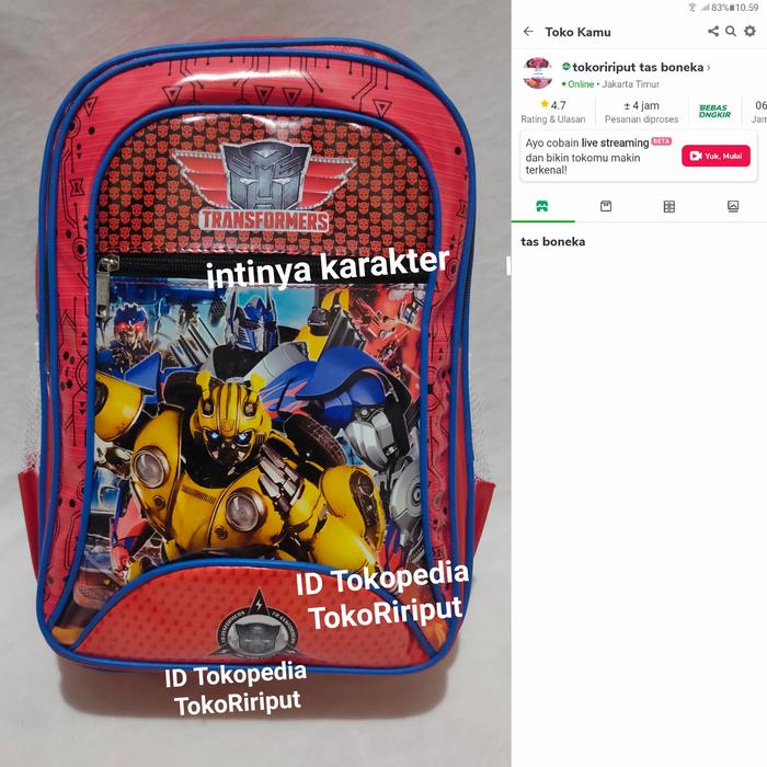Jual tas ransel anak sekolah tk paud spiderman thomas cars transformer ...