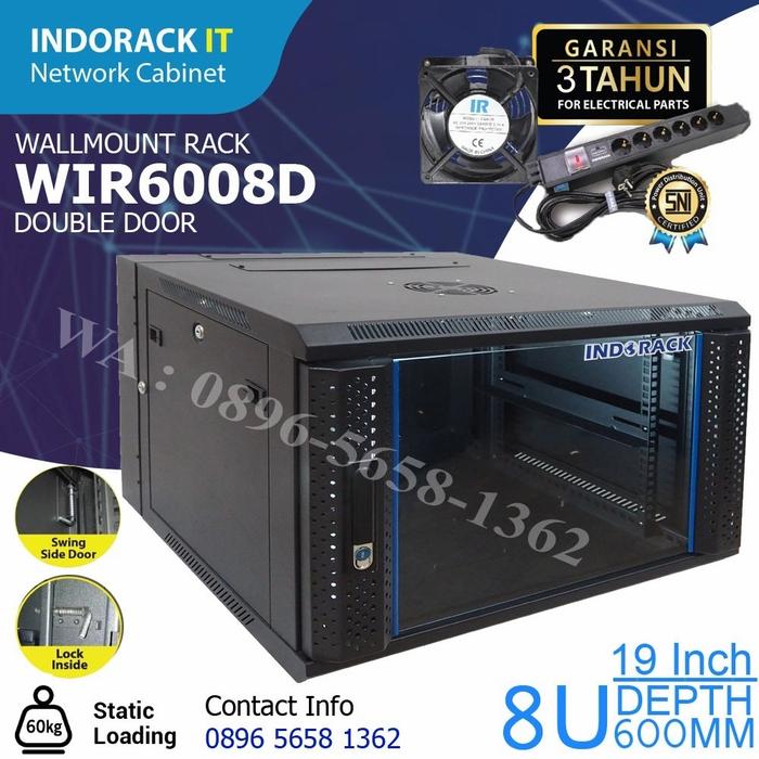 Promo Wallmount Rack INDORACK Double Door Rak Server 8U Depth 600mm ...