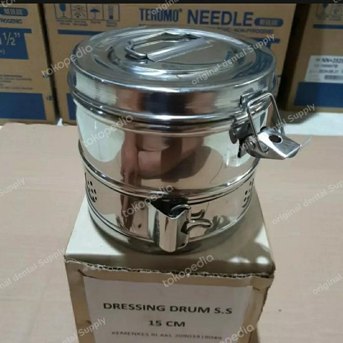 Jual Dental Dressing Drum tromol Kasa Steril 15 cm stainless steel ...