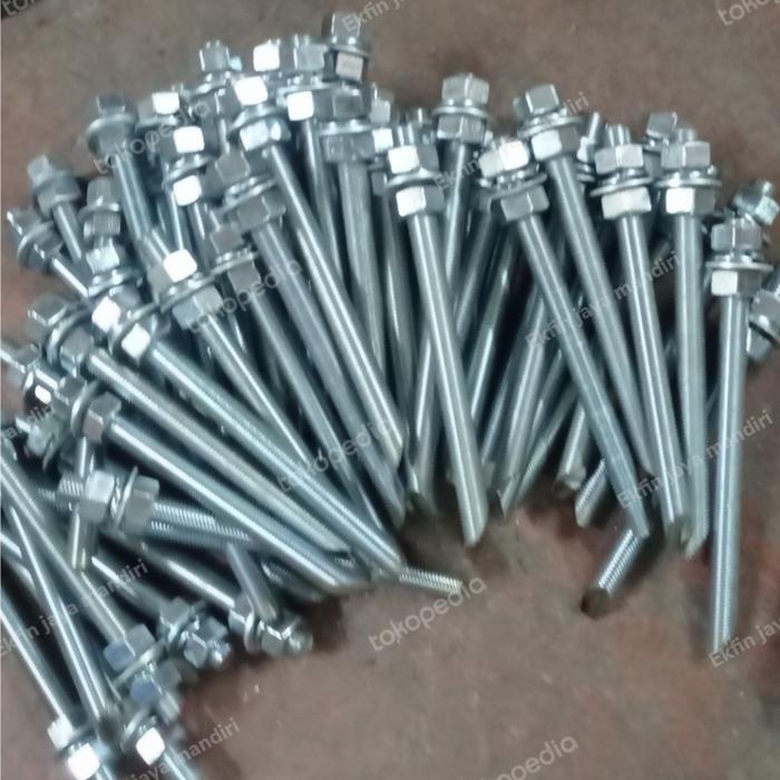 Jual chemical anchor bolt Beton | M10 x 100 mm 2mur + 2ring | galvanis ...