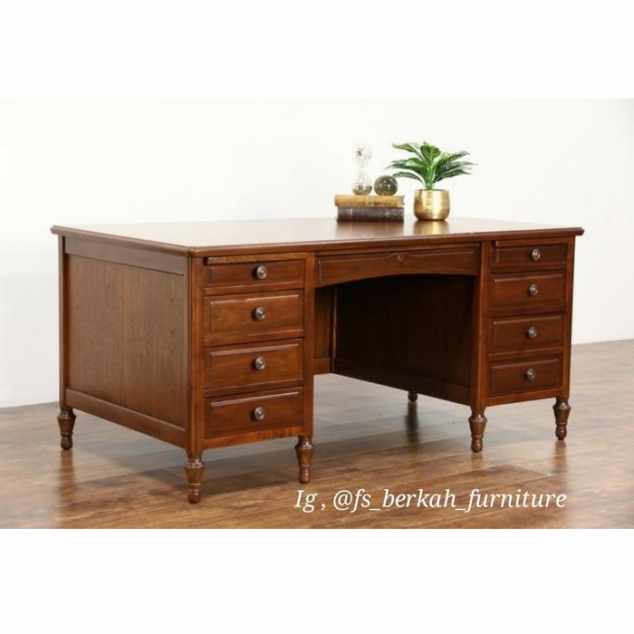 Jual meja kantor minimalis modern kayu jati,meja kerja kantor ukur 140 ...