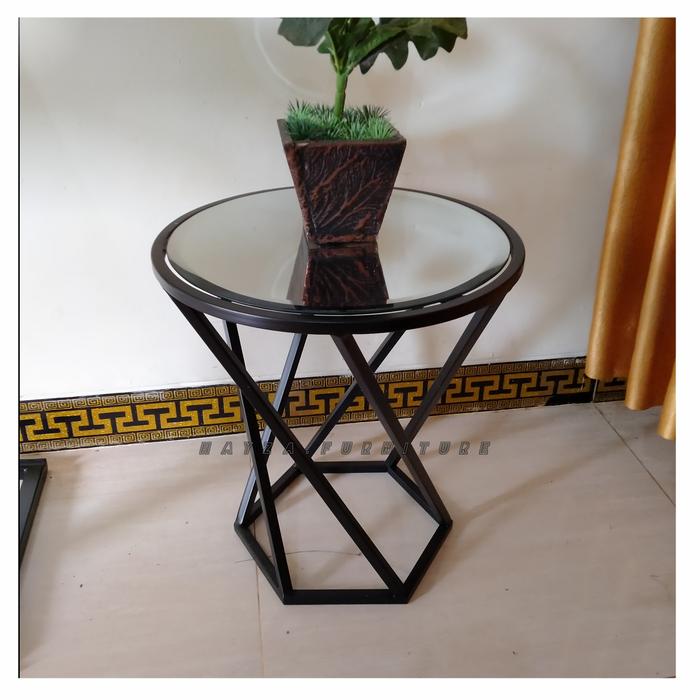 Jual coffe table besi minimalis meja sidetable besi modern top kaca ...