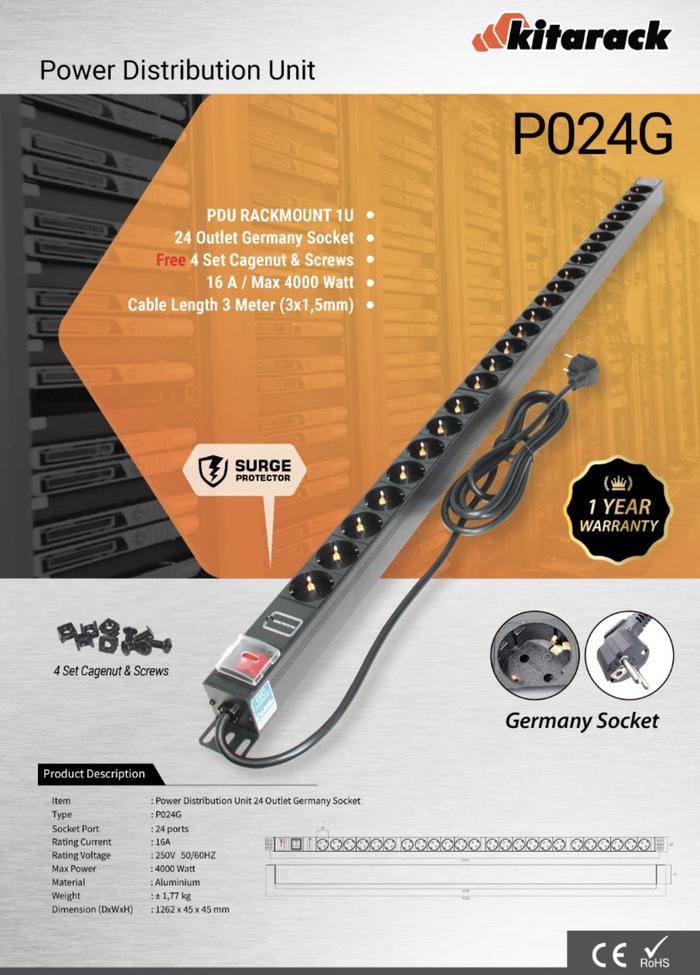 Jual KITARACK PDU P24G 24PORT 24 OUTLET 24 LUBANG Rackmount 1U SURGE ...