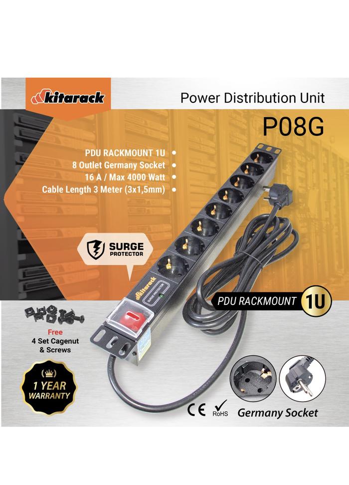 Jual KITARACK PDU P08G 8PORT 8 OUTLET 8 Soket 8 Lubang Rackmount 1U ...