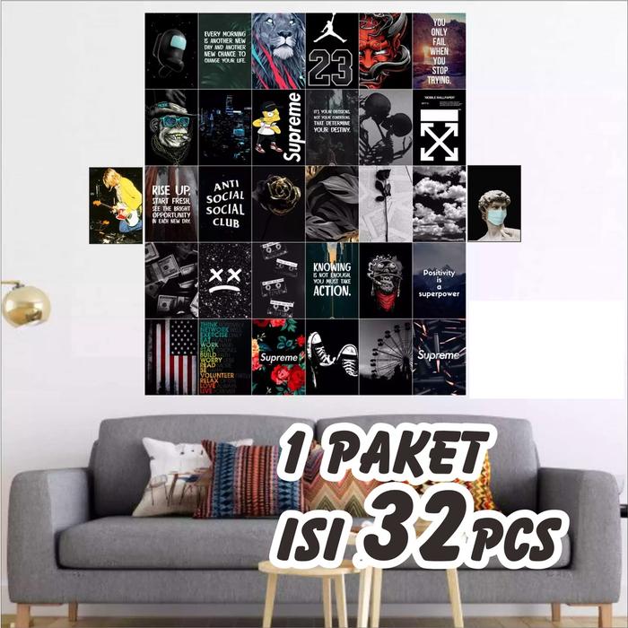 Jual (16pcs) Poster Dinding Kamar BLACK Poster Aesthetic Poster Kamar ...