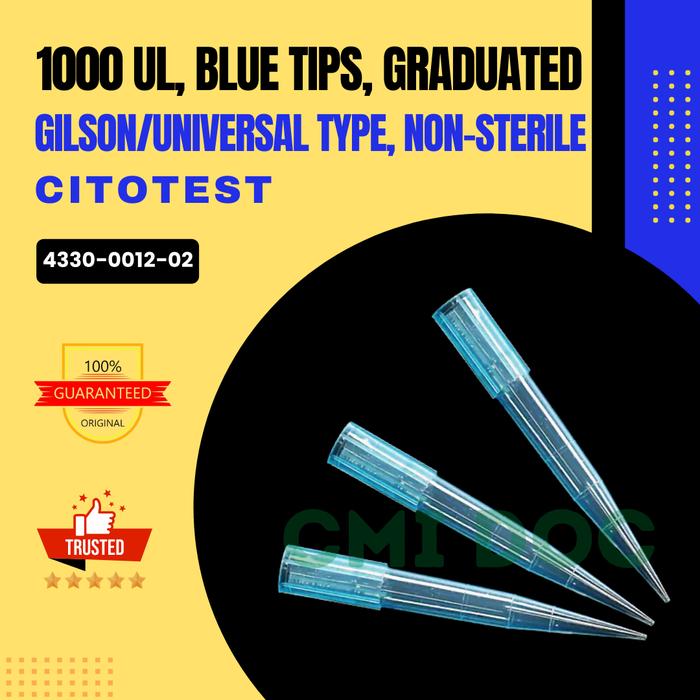 Jual Blue Tips, Universal/Gilson Type, 1000uL, graduated, Citotest ...