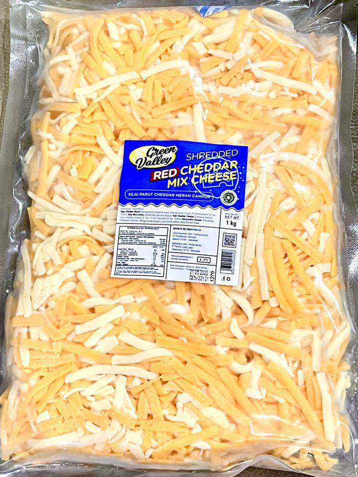 Jual GREEN VALLEY SHREDDED RED CHEDDAR MIX CHEESE ORIGINAL 1KG ...