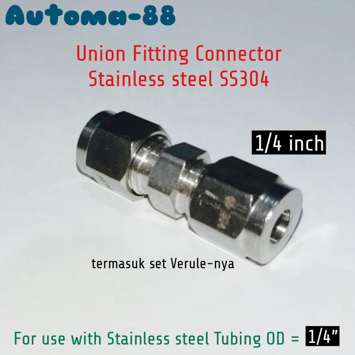 Jual SS304 Union Connector 1/4 inch Sambungan Tubing Stainless OD 1/4 ...