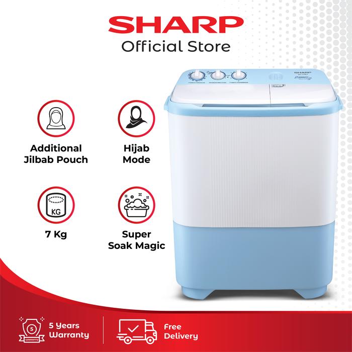 Promo Sharp Mesin Cuci Dua Tabung ES-T79SJ-BL/PK 7.5kg Hijab Series ...
