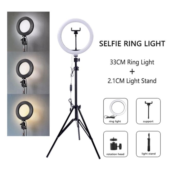 Jual Led Ring Light 33cm Tripod Besi 2.1m Paket Lengkap Cocok Tiktokers ...