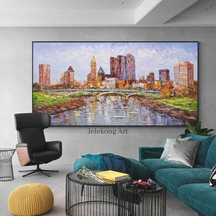 Jual Lukisan Minimalis Modern Perkotaan 01 Asli Lukisan Tangan Bonus ...