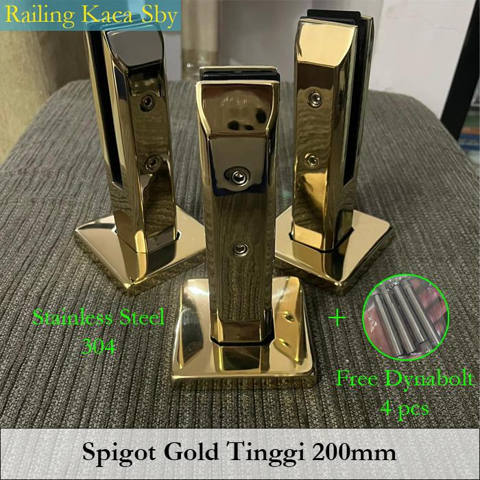 Jual SPIGOT KAKI PENJEPIT KACA RAILING TANGGA / BALKON MODEL GOLD 200MM ...