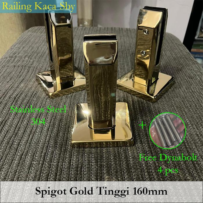 Jual SPIGOT KAKI PENJEPIT KACA RAILING TANGGA / BALKON MODEL GOLD 160MM ...