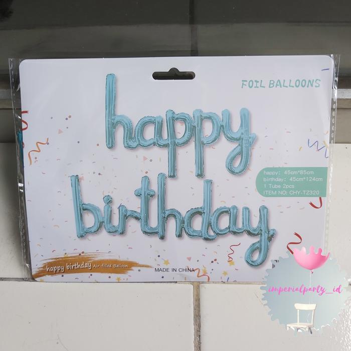 Jual Balon Foil Happy Birthday HBD Set Huruf Sambung - Biru Muda ...