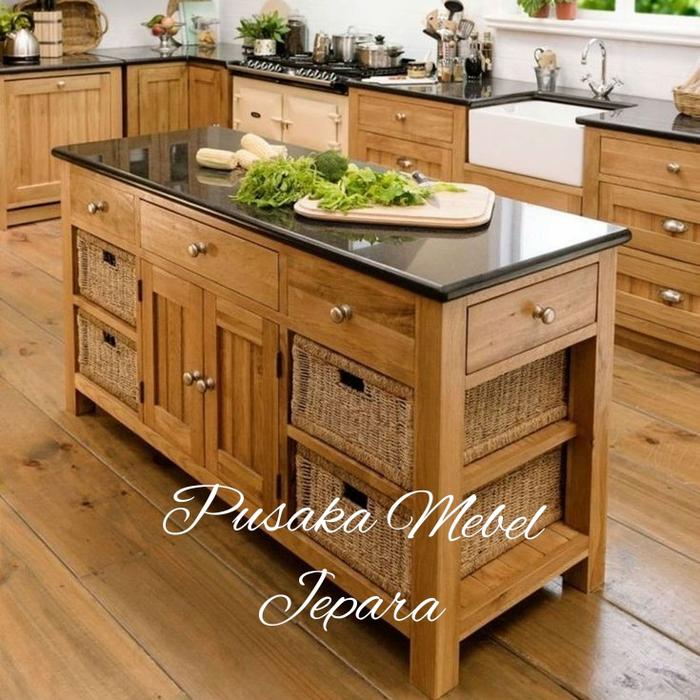 Jual meja island marmer, meja dapur kayu jati top marmer, meja rak ...
