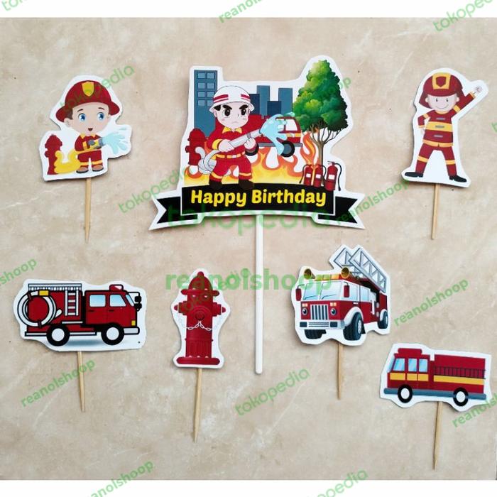 Jual topper kue cake ulang tahun happy birthday karakter pemadam ...