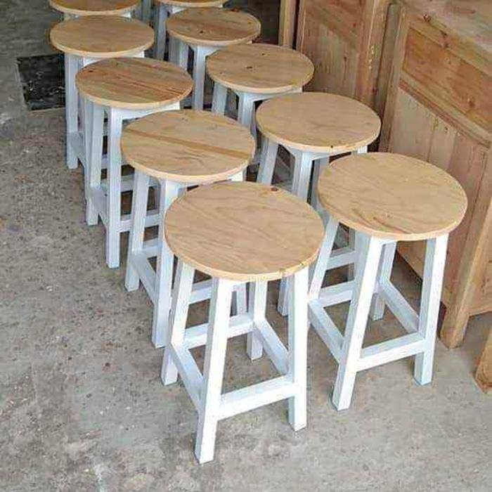 Jual bangku bakso kursi cafe bulat kaki hitam dan putih bahan kayu ...