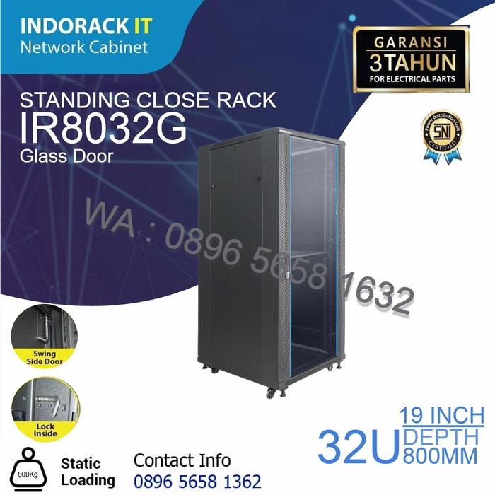 Promo Close Rack INDORACK Glass Door Rack Server 32U Depth 800mm ...