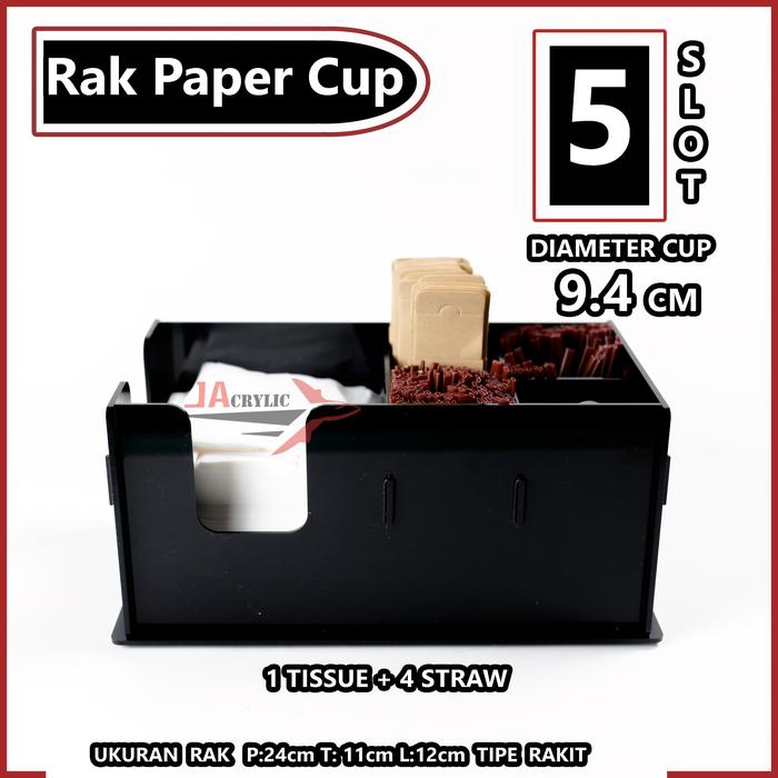 Jual Rak Paper Cup Akrilik / Organizer Sedotan Tissue Rak Kafe 5 Slot ...