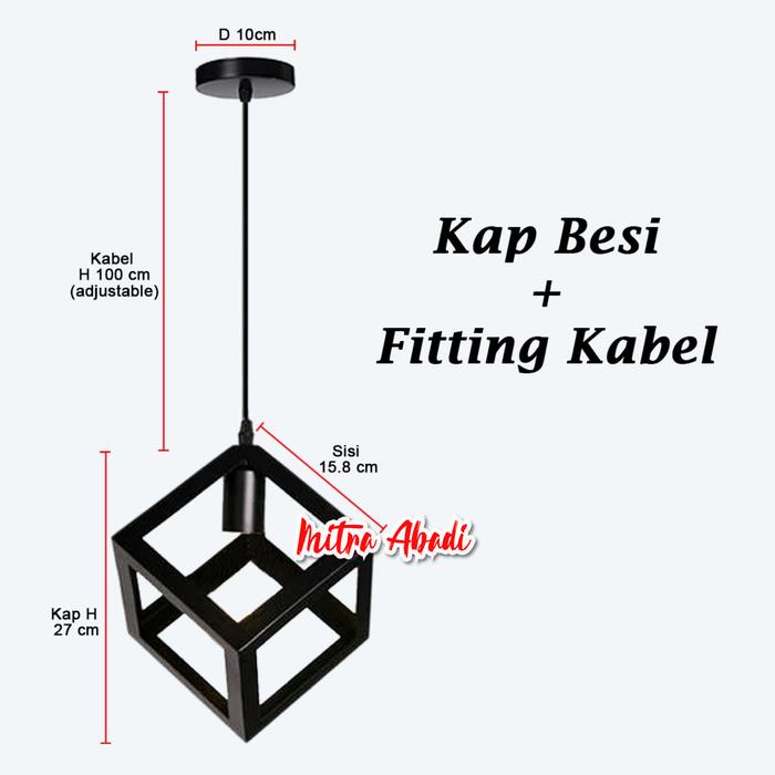 Jual Kap Lampu Gantung Besi Siku Sangkar Kubus Vintage Fitting E27 ...