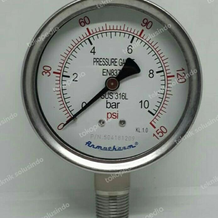 Jual manometer pressure gauge armatherm 10 bar / 150 psi full stainless ...