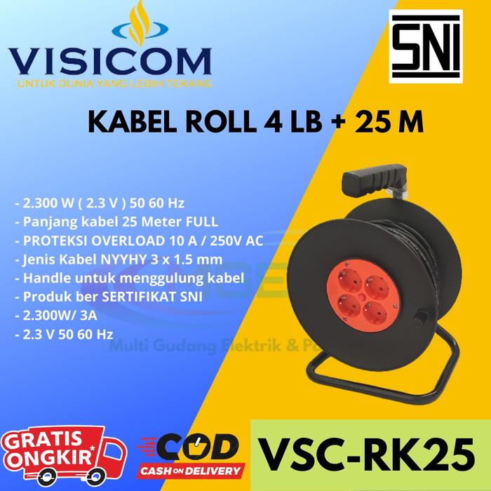 Jual Kabel Roll Visicom 4 lubang 25 M Full VSC-RK25 SNI High Quality ...