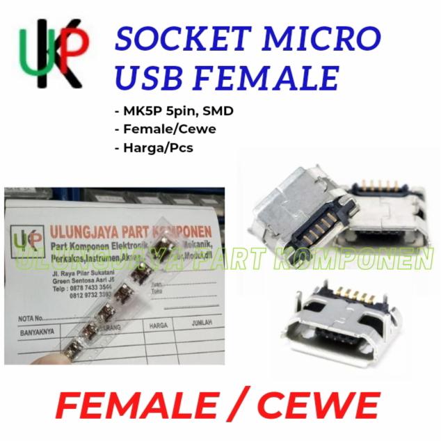 Jual soket micro USB MK5P 5pin SMD Female socket micro USB cewe mk5p ...
