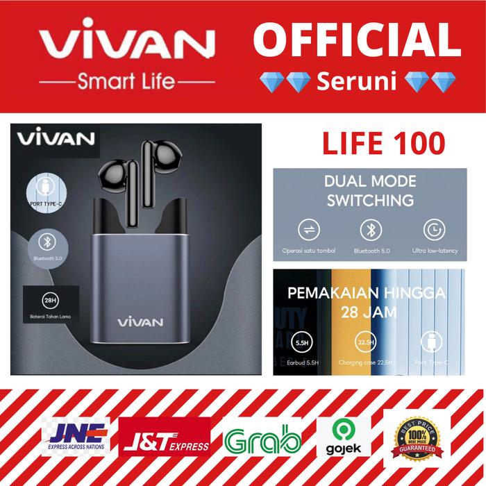 Jual (SERUNI) VIVAN LIFE 100 HEADSET BLUETOOTH 5.0TWS TRUE WIRELLES ...