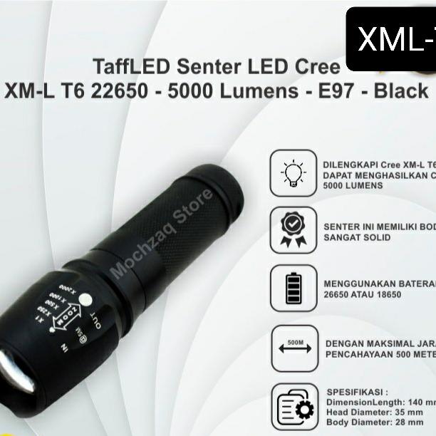 Jual Sinter senter LED Cree XML-T6 TAFFWARE Baterai besar 26650 18650 ...