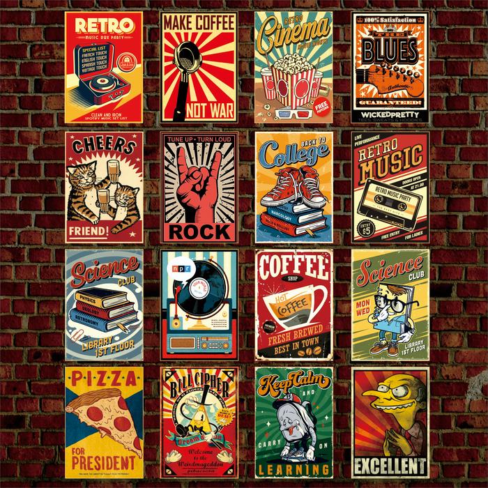 Jual [16PCS] POSTER RETRO VINTAGE STYLE UKURAN A4 A5 A6 - A4, CARTOON ...