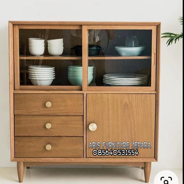 Jual buffet dapur classic pintu kaca sleding plus laci bahan kayu jati ...