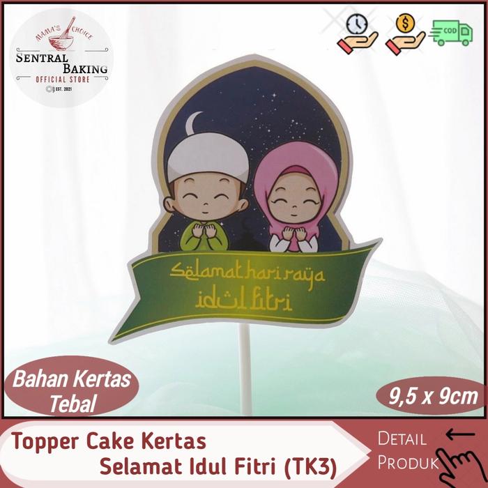 Jual Topper Cake Kertas Selamat Idul Fitri (TK3)/ Toppers Lebaran Hari ...
