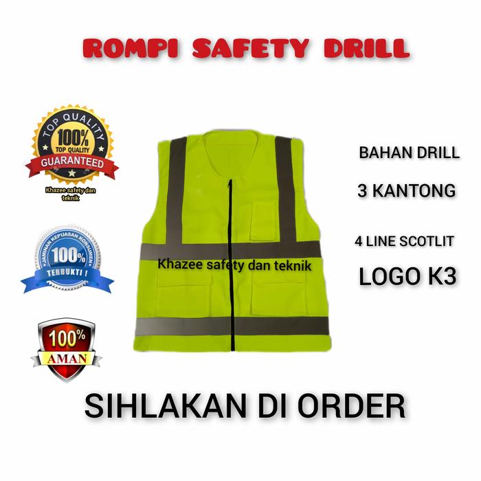 Jual rompi safety bahan drill / rompi proyek drill - hijau stabilo ...
