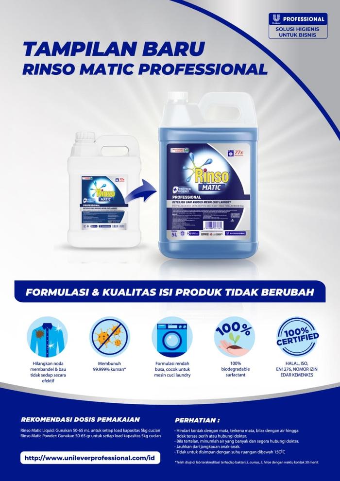 Jual Rinso Matic Professional Deterjen Laundry Kiloan Cair 5 Liter ...