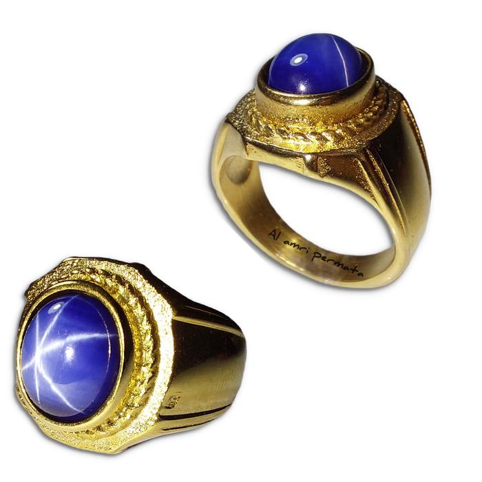 Jual cincin batu american star blue sapphire star top 6 star rays ...