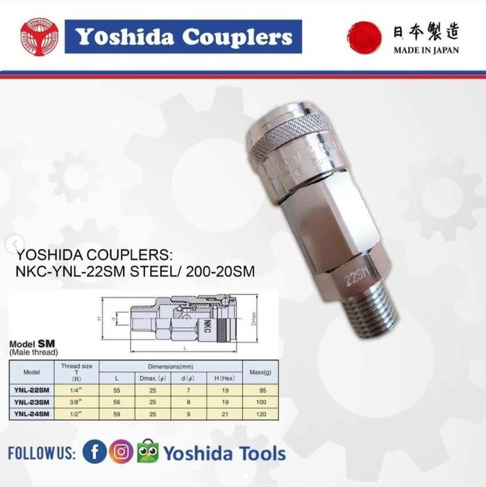 Jual Yoshida Kopling/ Coupler Male/ NKC-YNL-22SM STEEL/ 20SM - 1/4 inch - Kota Tangerang ...