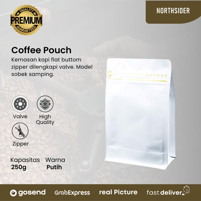 Jual Kemasan Kopi - Packaging kopi flat bottom zipper with valve white ...