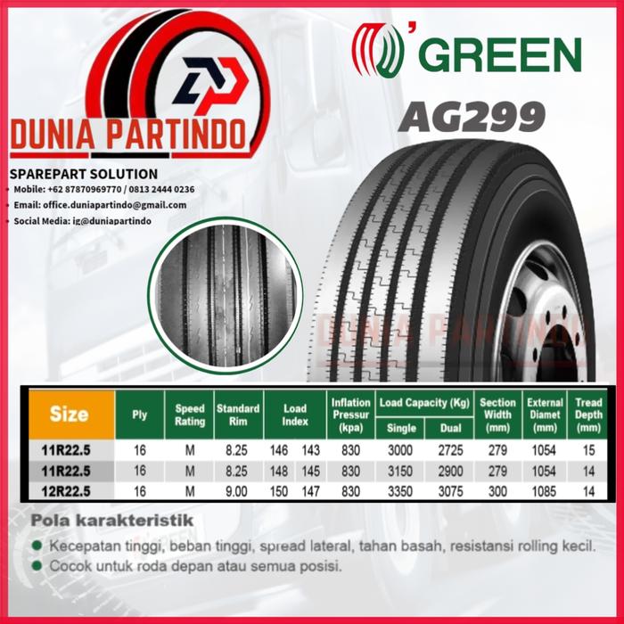 Jual Ban Truck Bus 11R22.5 16ply - 12R22.5 16ply Merek OGREEN AG299 ...