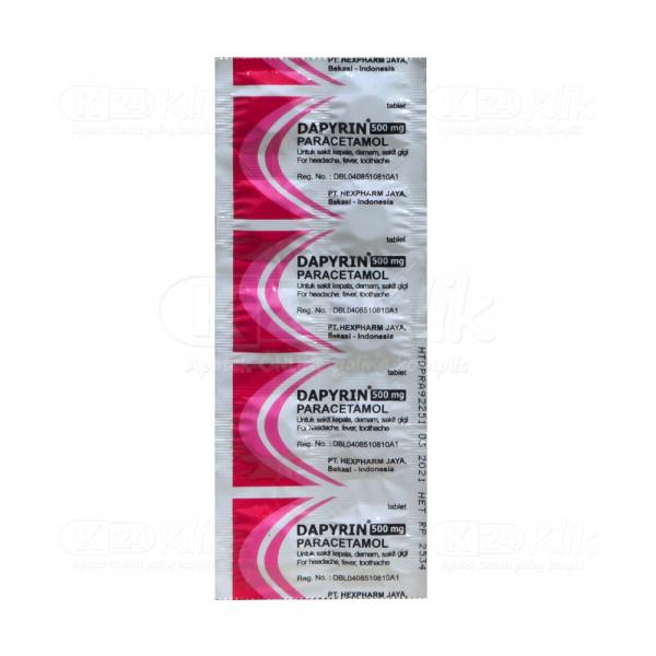 Jual DAPYRIN PARACETAMOL 500 MG OBAT DEMAM DAN NYERI 10 TABLET/STRIP ...
