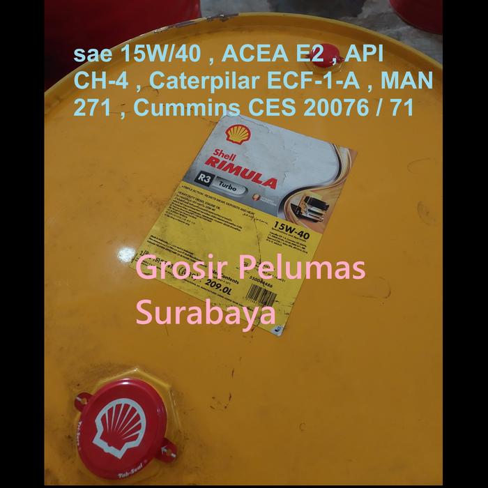 Jual DRUM Oli mesin Diesel sae 15w/40 Api CH-4 Shell Rimula R3 Turbo ...