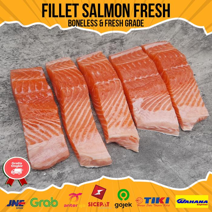 Jual Fillet Salmon Portion Fresh 1kg cut @200gr/Fillet Salmon Sashimi ...