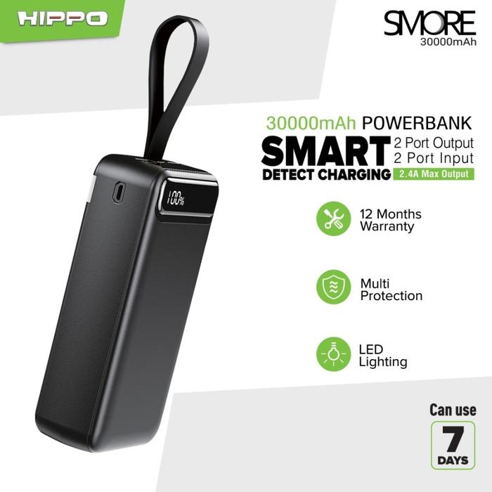 Jual Hippo PowerBank Smore 30000 mAh with Smart Detect Charging - Hitam ...