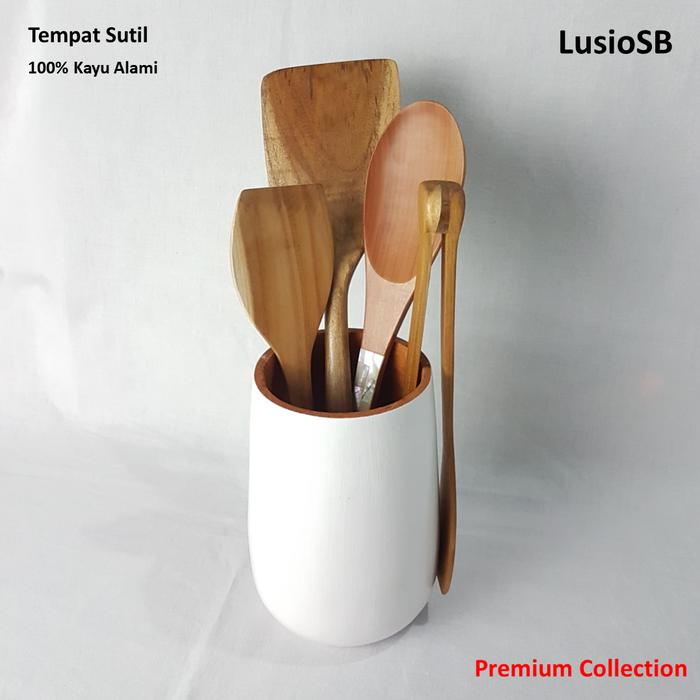 Promo Tempat Sutil Kayu Bulat LusioSB Putih Tempat Spatula Bulat ...