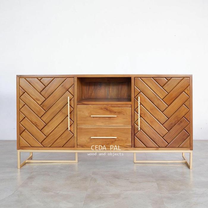 Jual BUFFET HERRINGBONE KAKI BESI GOLD JATI MINIMALIS FURNITURE HOME ...