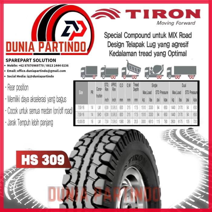 Jual Ban Truck Tiron (on/off Road) HS309 uk7.50-16 14PR, - 10.00-20 ...