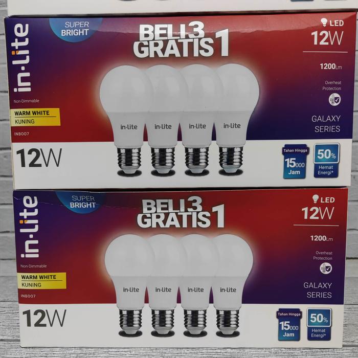 Jual paket 12w 3pc free 1pc lampu merk in lite inlite KUNING 3000K ...