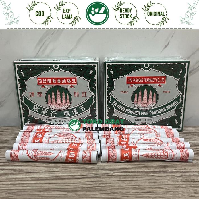 Jual YA HOM POWDER FIVE PAGODAS BRAND LIMA PAGODA OBAT SAKIT PERUT 12 ...