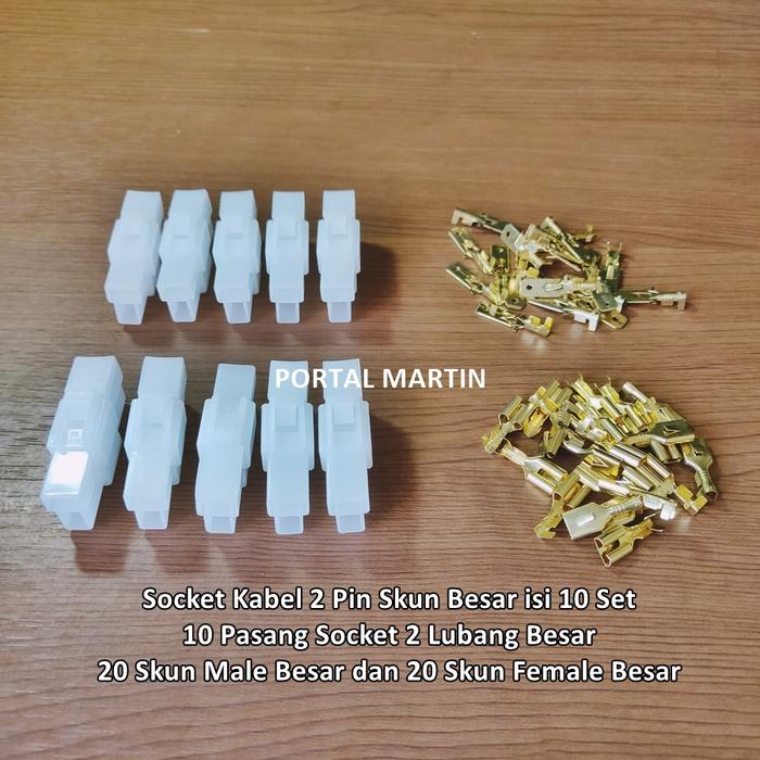 Jual Socket Kabel 2 Pin Skun Besar Male Female isi 10 set Socket Lock ...