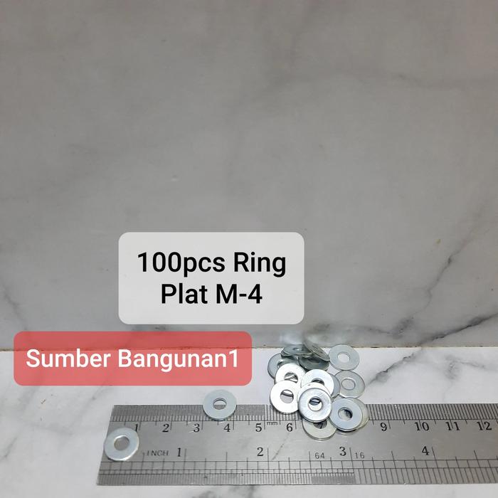 Jual Ring plat M4 (100pcs) ring mur baut 4mm M-4 kunci 7 putih kecil ...