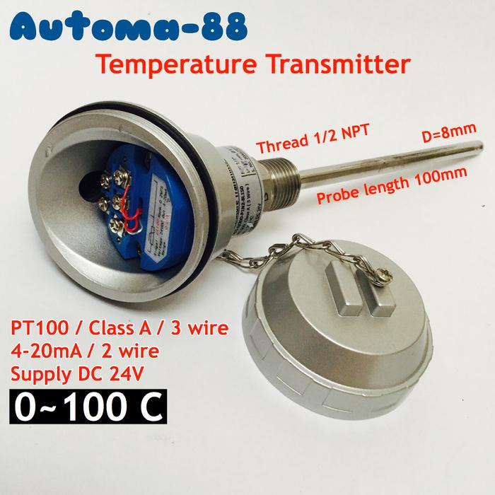 Jual Temperature Sensor Transmitter 4-20mA RTD PT100 1/2 NPT probe ...